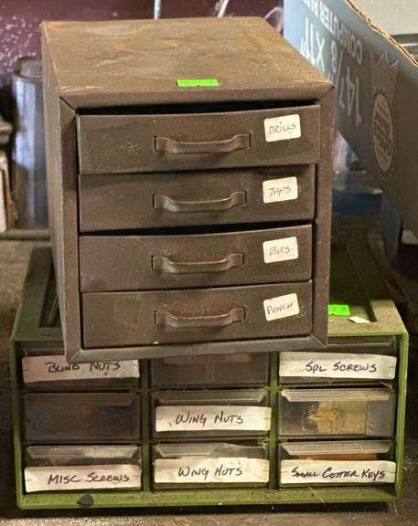 Metal Drawer Units with Drill Bits, Taps, and Hardware Contents ...