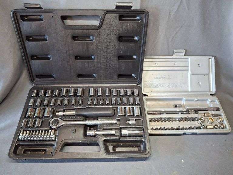 Two Automotive Toolkits with Sockets, Wrenches, and Bits in Plastic ...