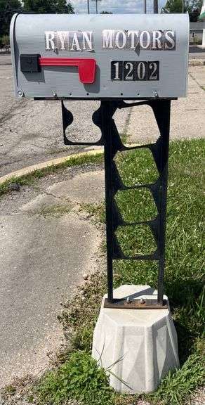 Gray Metal Mailbox with Black Post and Concrete Base, 50″ - Metzger ...