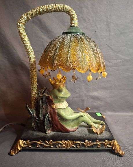 Sterling Industries Frog Table Lamp with Crown and Leaf Motif Shade 6 ...