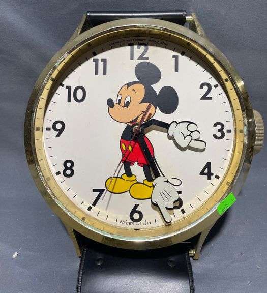 Oversized Wrist Watch Shape Wall Clock with Mickey Mouse Dial and Faux ...