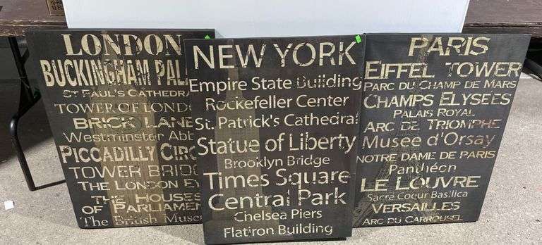 Three City Name Typography Wall Plaques Depicting Landmarks 22”x28 ...