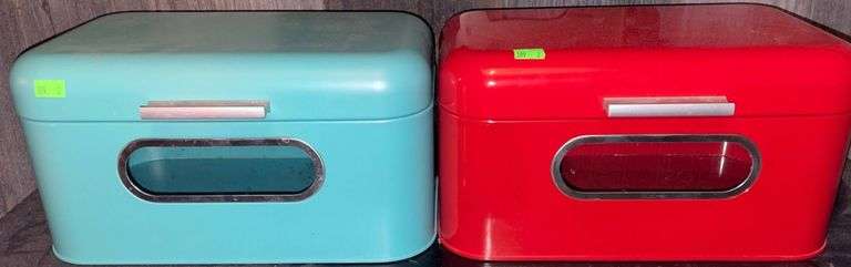 Metal Storage Boxes in Red and Blue with Hinged Lids, 11.5”Lx6.5”H ...