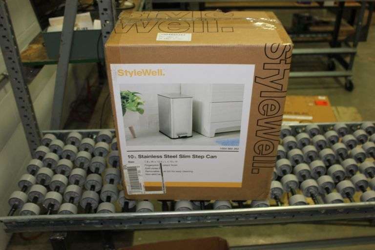 STYLEWELL - 2.6 Gal. Stainless Steel Slim Step-On Trash Can - Metzger ...