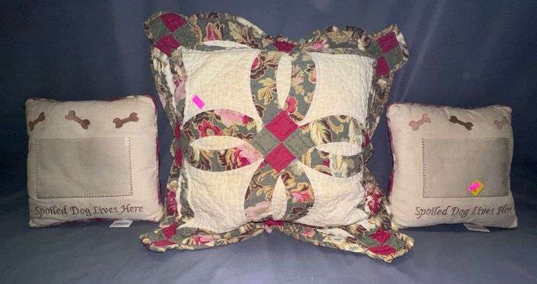 Longaberger Homestead Quilted Pillow and Pair of Decorative Dog Pillows ...