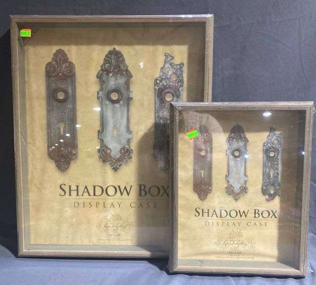 2 – Shadow Box Display Cases Featuring Ornamental Door Plates, Green ...