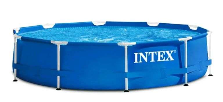 Intex 10 x 30” Foot Round Metal Frame Above Ground Swimming Pool, Blue ...