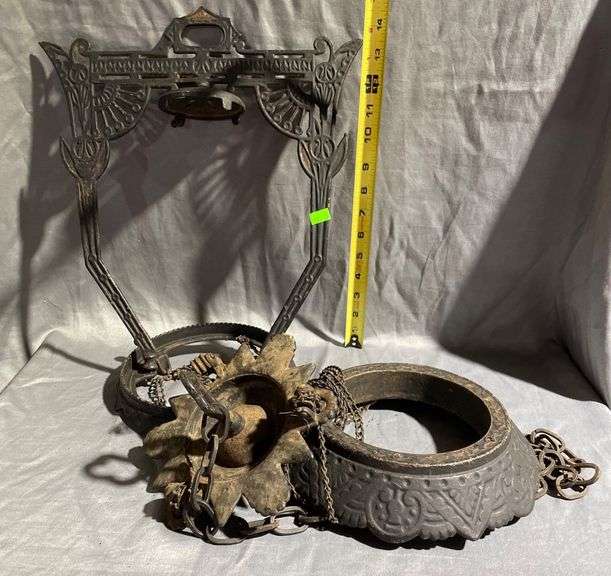 Cast Iron Hanging Light Fixture with Chain and Decorative Details ...