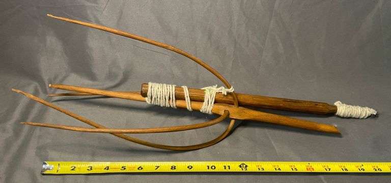 Handcrafted Fishing Gig with Multi-Pronged Wood Fork and Twine Wrapping ...