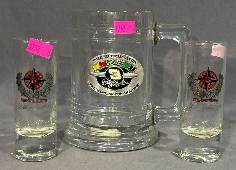 Dale Earnhardt Glass Tankard 5″ and 2 Cordial Glasses 4″ - Metzger ...
