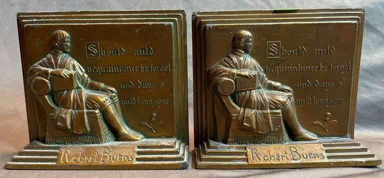 Cast Metal Robert Burns Bookends with Relief Design - Metzger Property ...