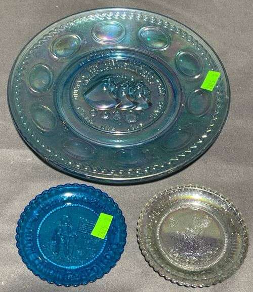 Three Pressed Glass Plates with Relief Designs - Metzger Property ...