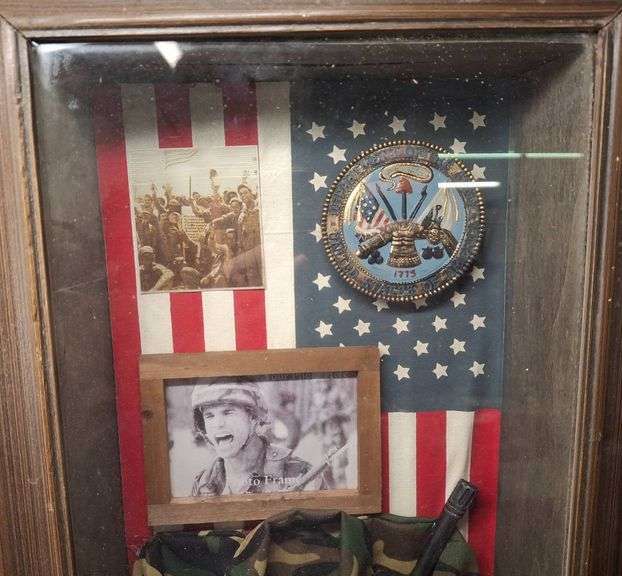 Shadow Box Display With Military Uniform Replica, Rifle Replica, and ...