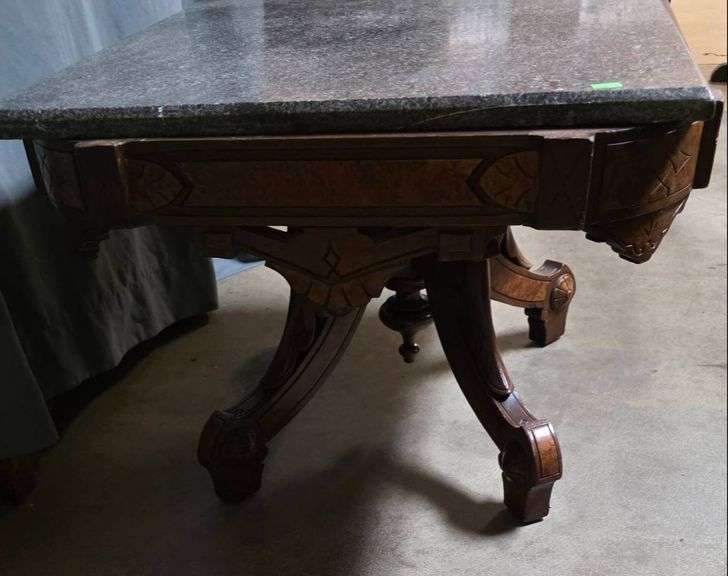 Rectangular Marble-Top Table With Carved Base, 32″ x 23″ x 18 ...