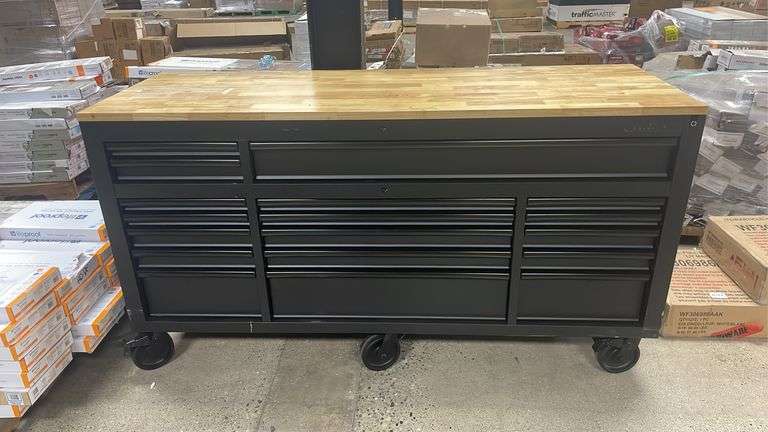 Husky Tool Storage 72 in. W Standard Duty Gloss Blue Mobile Workbench ...