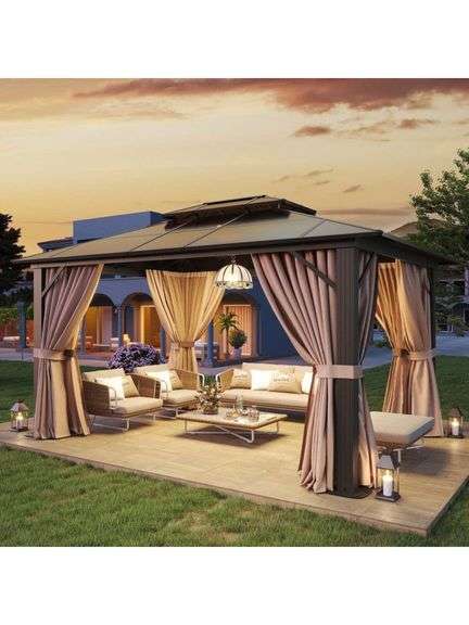 Partial - SIZZIM - 12 ft. x 10 ft. Hardtop Outdoor Double Roof Gazebo ...