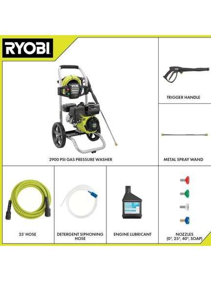 RYOBI - 2900 PSI 2.5 GPM Cold Water Gas Pressure Washer with 212cc ...