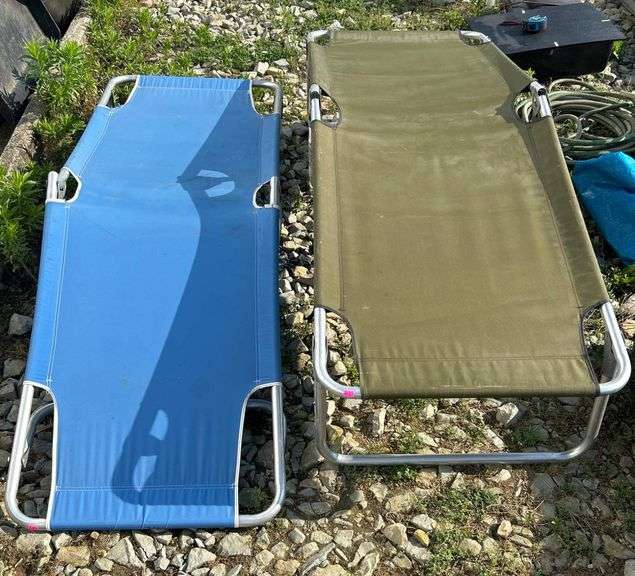Two Folding Camp Cots with Aluminum Frames and Fabric Surfaces ...