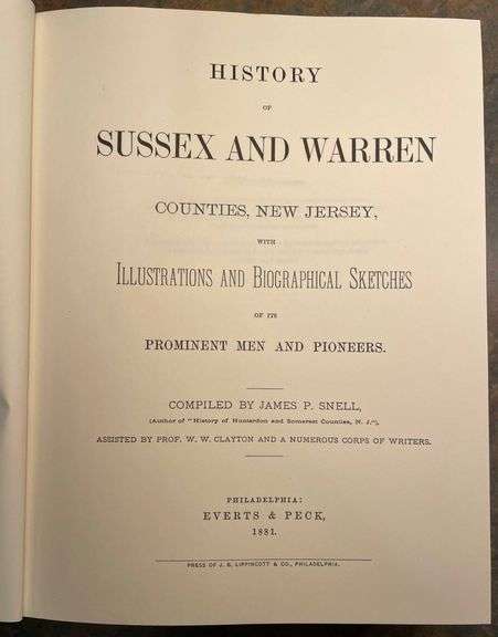 History of Sussex and Warren Counties, New Jersey, 1881 Hardcover ...