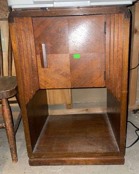 Single-Door Side Table with Open Storage and Geometric Detailing 15”x15 ...