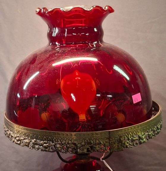 Red Glass Lamp With Ornate Metal Base, 20″ Height - Metzger Property ...