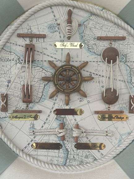 Wall-Hanging Life Ring with Nautical-Themed Map and Rigging Decor, 19 ...
