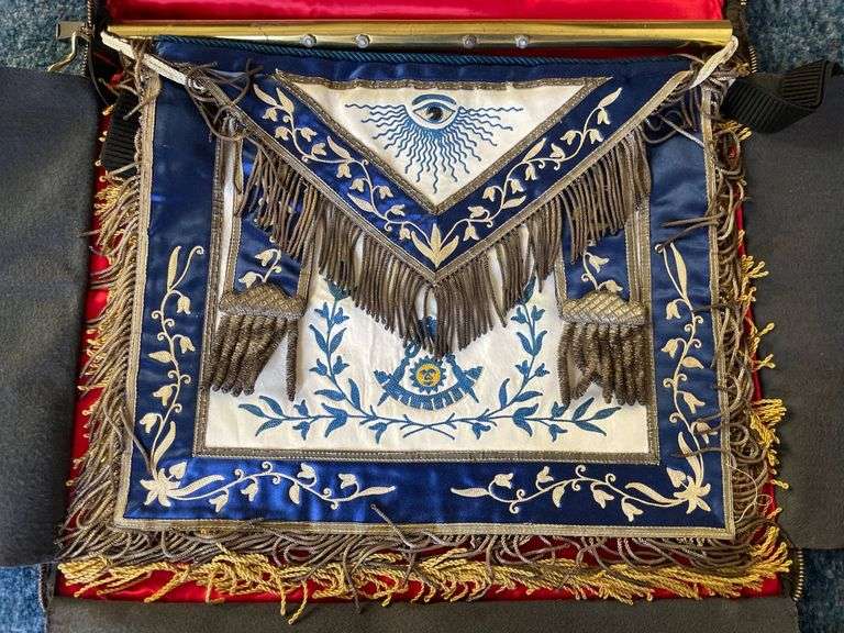 Masonic Apron Case with Embroidered Regalia Marked David R. Roth North ...