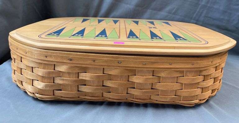 2005 Longaberger Game Basket with Reversible Lid and Chess Pieces ...