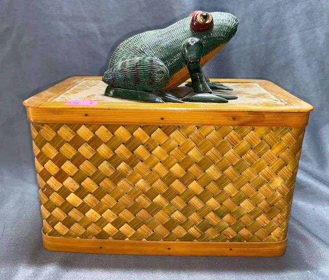 Woven Bamboo Box with Frog-Shaped Lid, 8”Lx4”H - Metzger Property ...