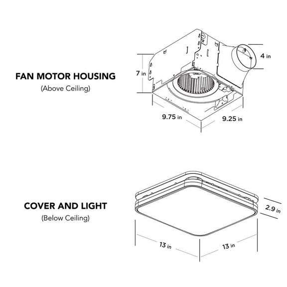 COMMERCIAL ELECTRIC - 80 /110 CFM Ceiling Mount Room Side Installation Square Bathroom Exhaust ...