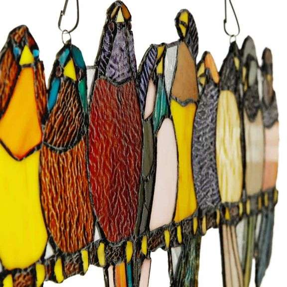 RIVER OF GOODS - Multi Stained Glass Birds on a Wire Window Panel ...