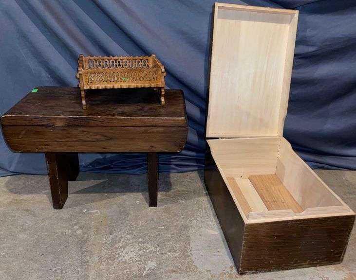 Wood Stool, Rectangular Box & Ornamental Tray - Metzger Property ...