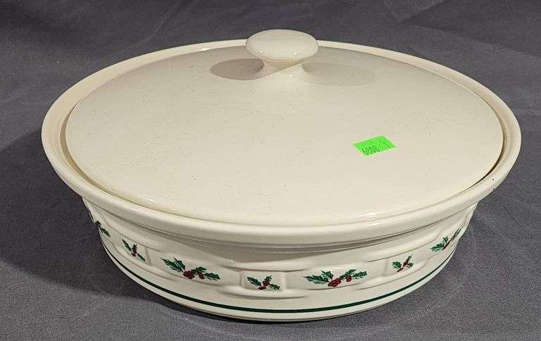 Longaberger Pottery Bowl with Lid and Holly Berry Pattern, 11″x5 ...
