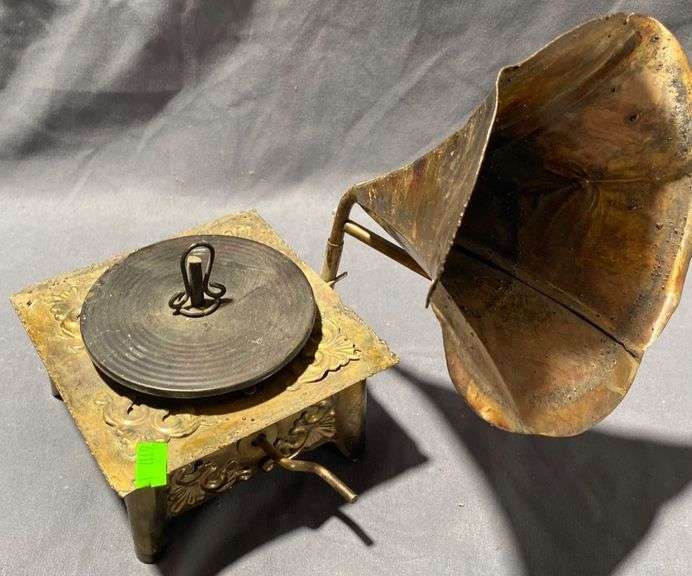 Small Brass and Metal Gramophone-Style Music Box - Metzger Property ...