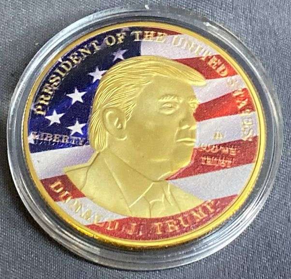 Gold-Tone Commemorative Trump Coin Featuring U.S. Flag and Presidential ...