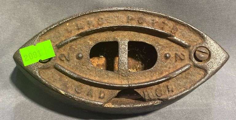 Cast Iron Sad Iron Base with Engraved Lettering 6”L - Metzger Property ...