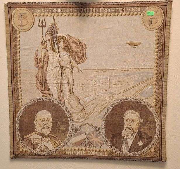 1908 London Exposition Textile Wall Hanging Featuring Entente Cordiale ...