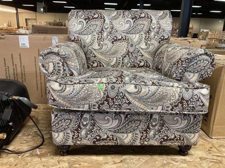 Morden Fort Classic Paisley Flora Chenille Accent Rolled Arm Chair with ...