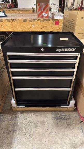 Husky Tool Storage 27 in. W x 18 in. D 5-Drawer Gloss Black Rolling ...