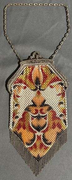 Mandalian Manufacturing Co. Enameled Metal Mesh Purse with Chain Handle ...