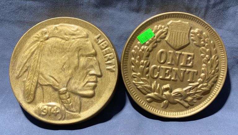 2 Plaster Coin Wall Plaques – Front of 1914 Buffalo Nickel and Back of ...