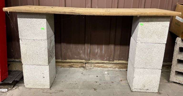 Wood Plank and Concrete Block Work Table, 48”Lx15”W - Metzger Property ...