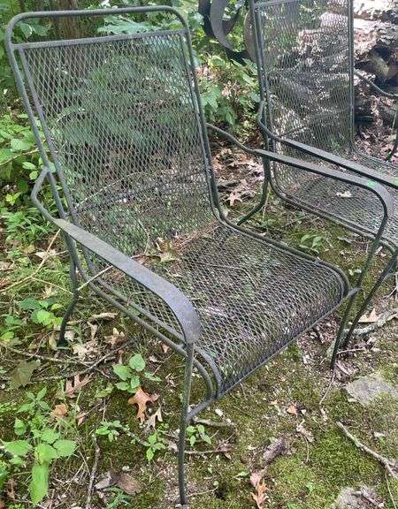 Three Black Metal Mesh Patio Chairs 17” floor to seat - Metzger ...
