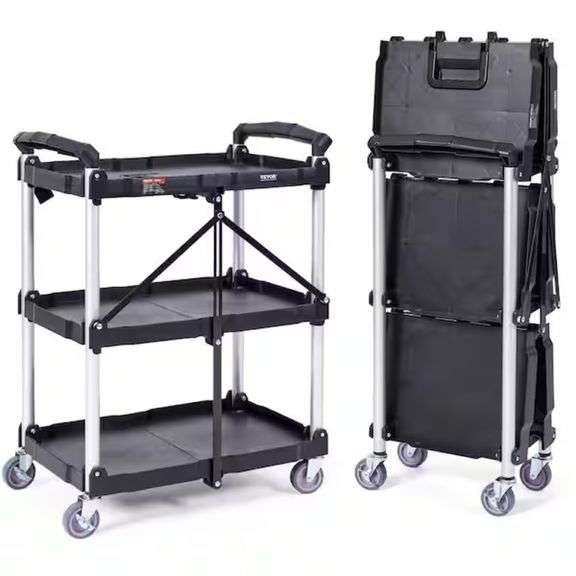 VEVOR 3-Shelf Foldable Utility Service Cart 165 lbs. Capacity Heavy ...