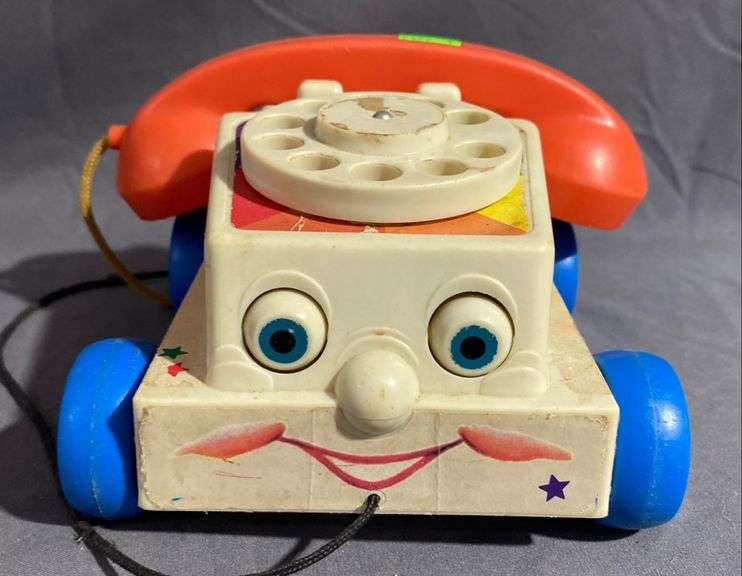 Fisher-Price Toy Rotary Dial Telephone with Pull Cord and Wheels, 6”W x ...