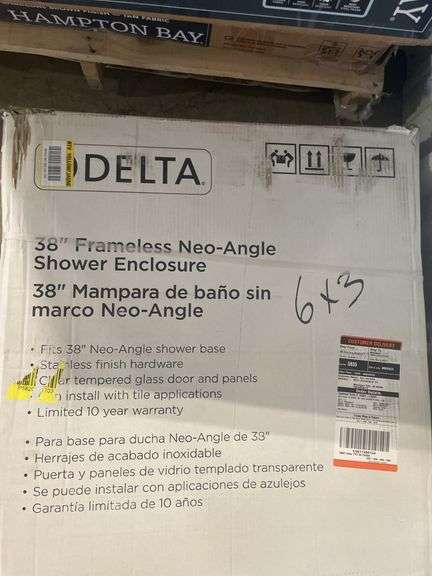 Delta 38 in. W x 72 in. H Neo-Angle Pivot Frameless Corner Shower ...