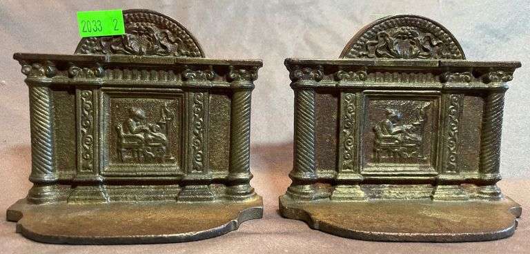 Cast Iron Bookends with Architectural Relief Design - Metzger Property ...