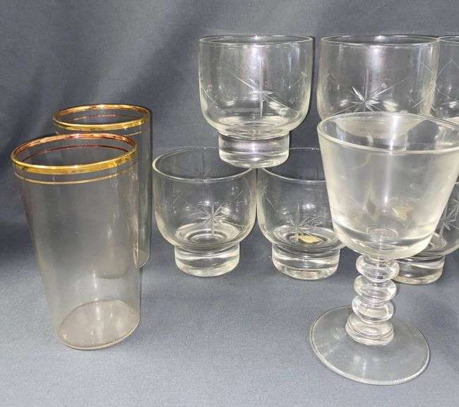 Glassware with Gold Rim and Etched Patterns - Metzger Property Services ...