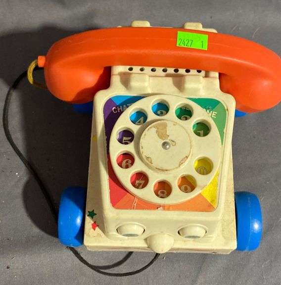 Fisher-Price Toy Rotary Dial Telephone with Pull Cord and Wheels, 6”W x ...