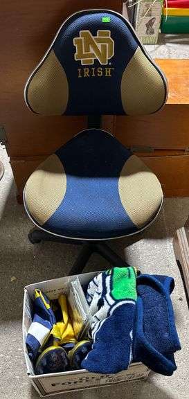 Notre Dame Office Chair, Blanket, and Memorabilia Lot - Metzger ...